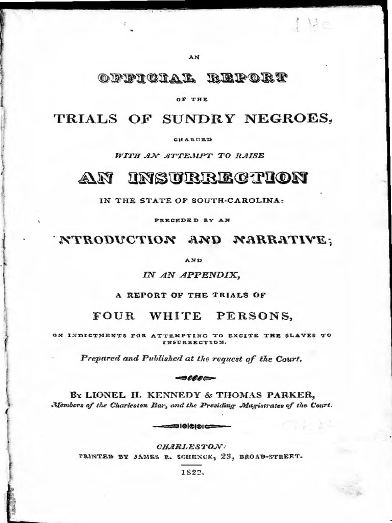 Denmark Vesey - 1822 Slave Uprising and Trial | PDF | Oath Of Office ...