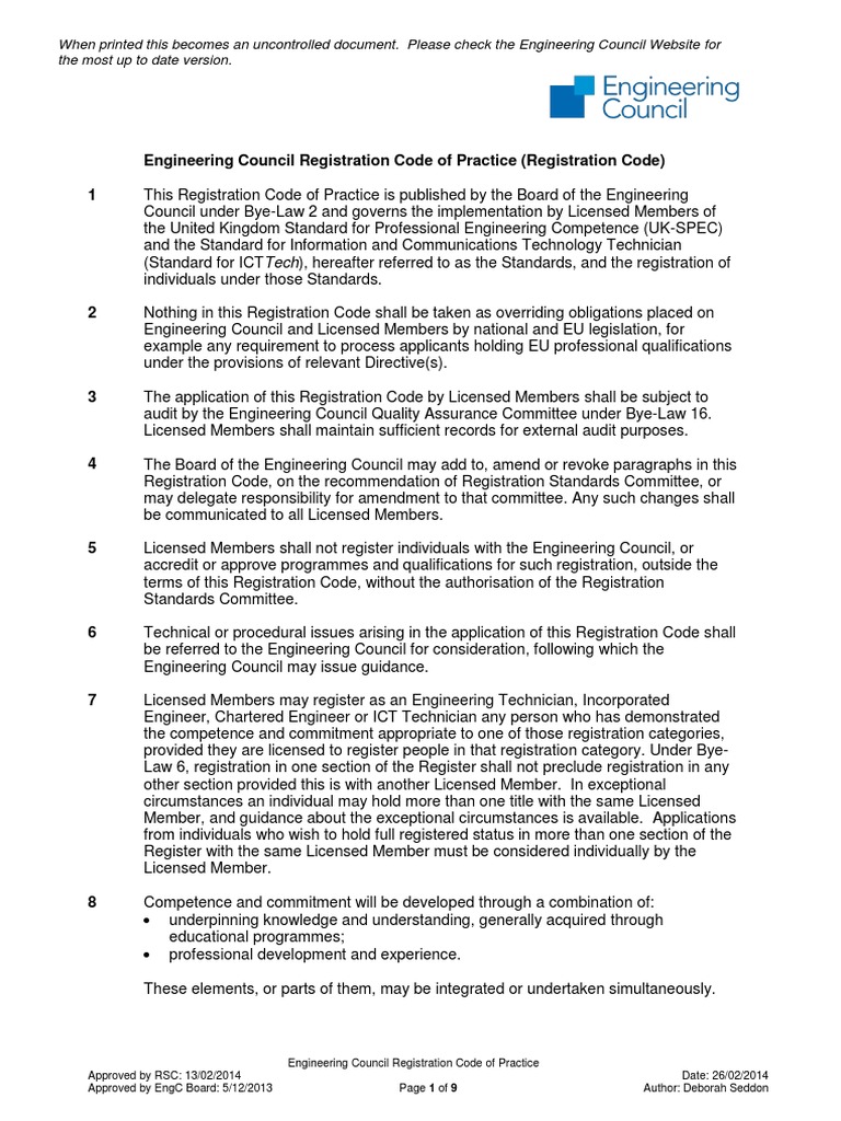 Engineering Council Code Guide | PDF | Academic Degree | Postgraduate ...