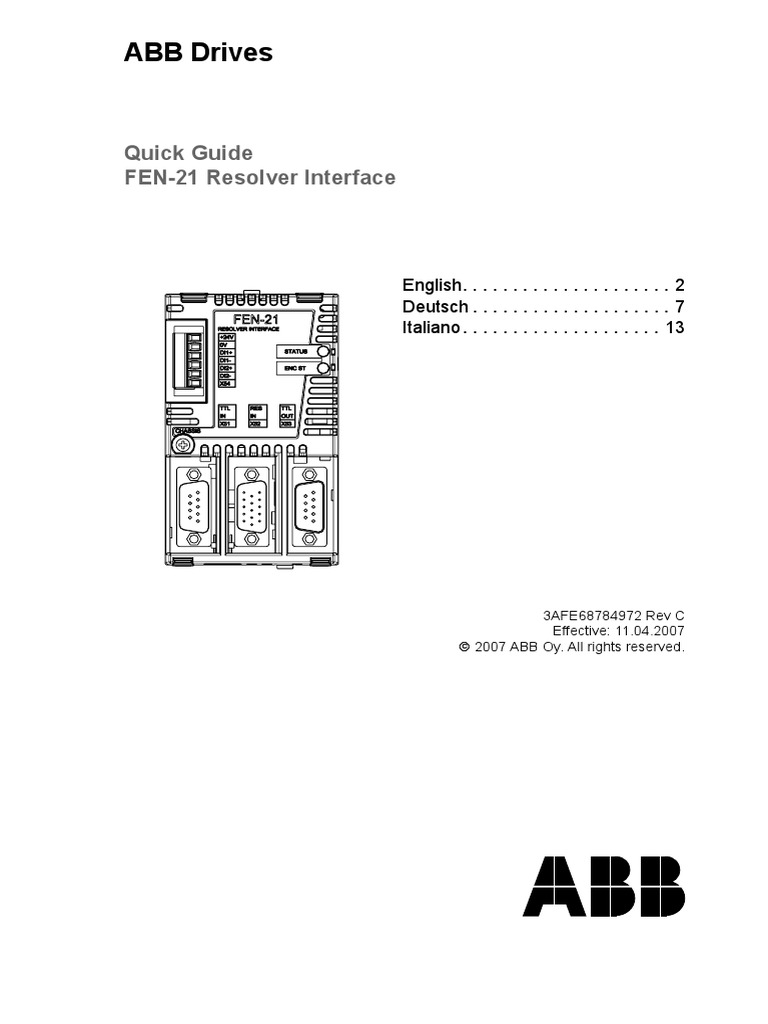 ABB Drives: Quick Guide FEN-21 Resolver Interface | PDF | Power (Physics) | Physical Quantities