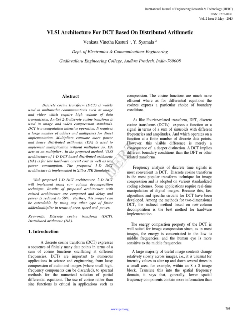 Ijert Ijert: VLSI Architecture For DCT Based On Distributed Arithmetic | PDF ...