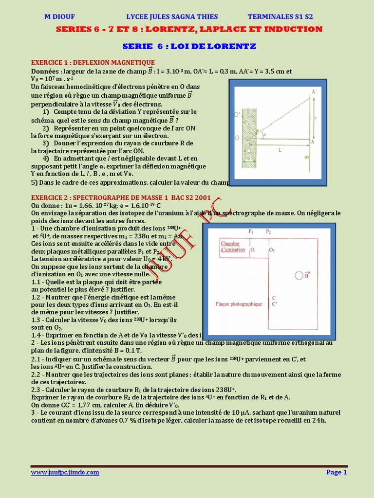 Exercices sur la Loi de Lorentz et Induction | PDF | Champ magnétique ...