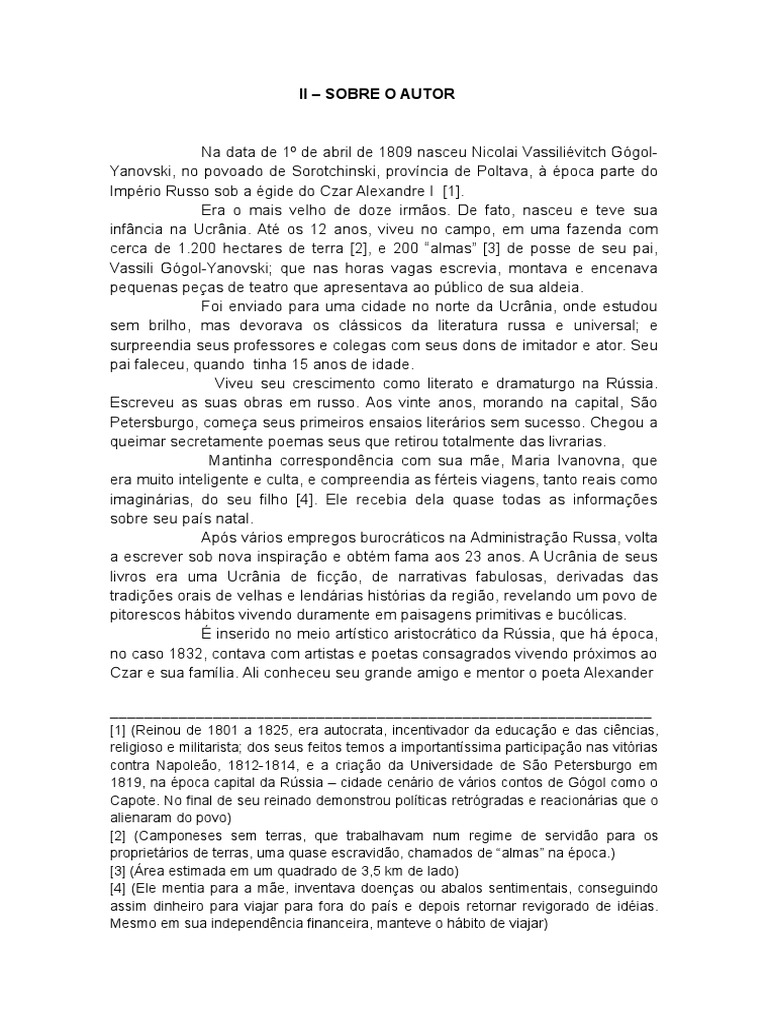 O Capote de Gogol Biografia Critica Resumo | PDF | Império Russo ...