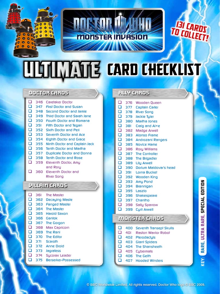 Doctor Who Monster Invasion Ultimate Checklist | PDF | Television ...