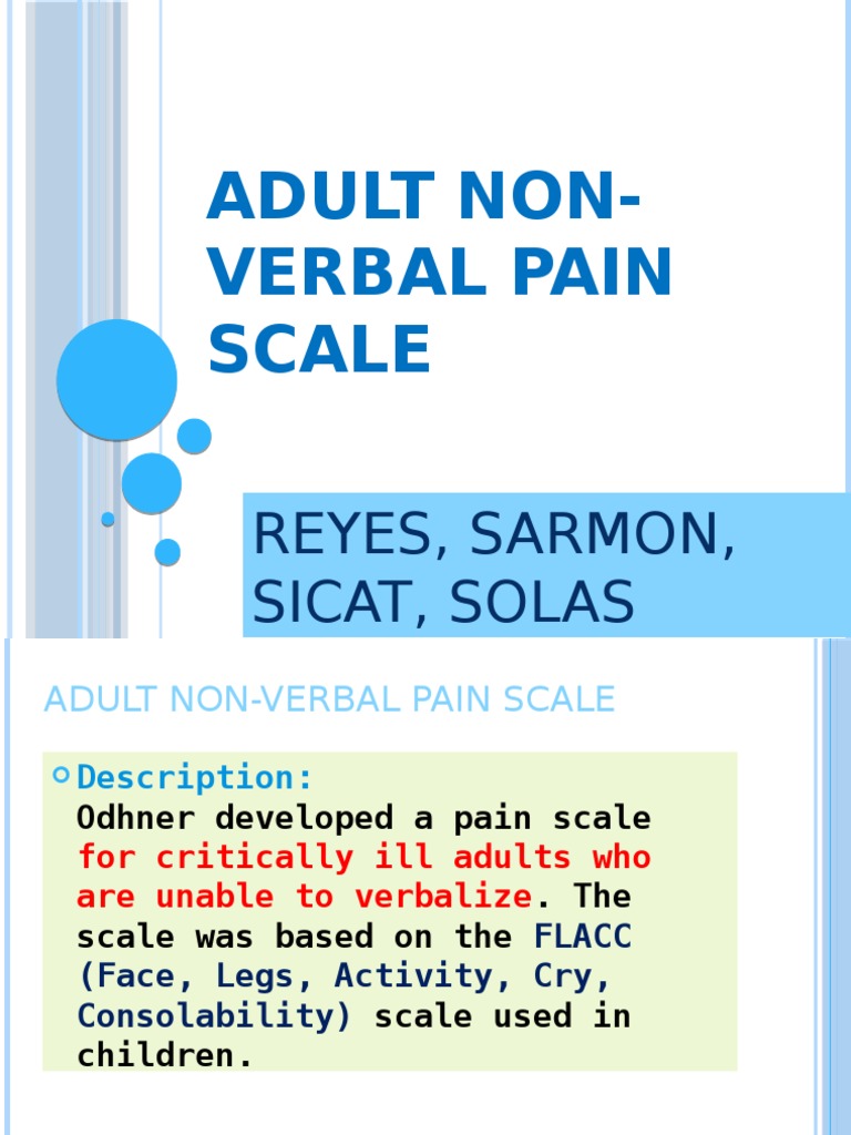 Adult Non-Verbal Pain Scale: Reyes, Sarmon, Sicat, Solas