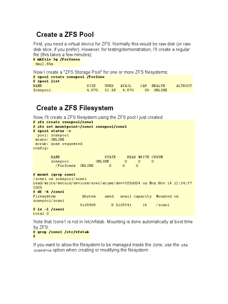 Zones With ZFS | PDF | File System | Computer Data Storage