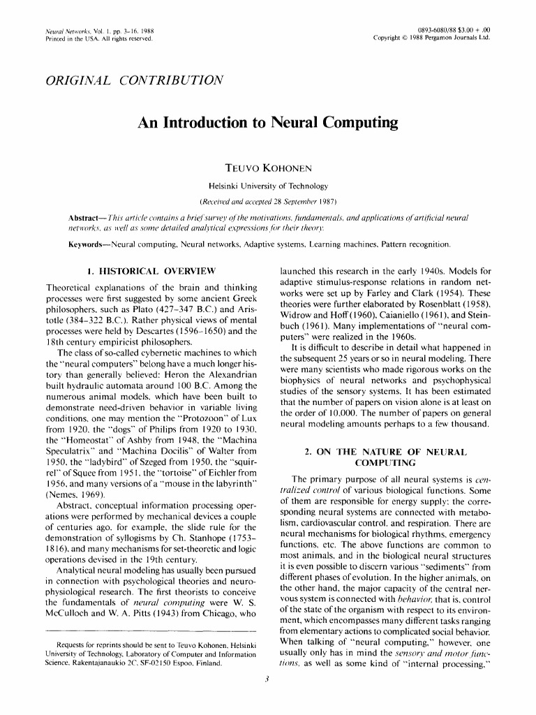 An Introduction To Neural Computing: Original Contribution | PDF | Mathematical Optimization ...