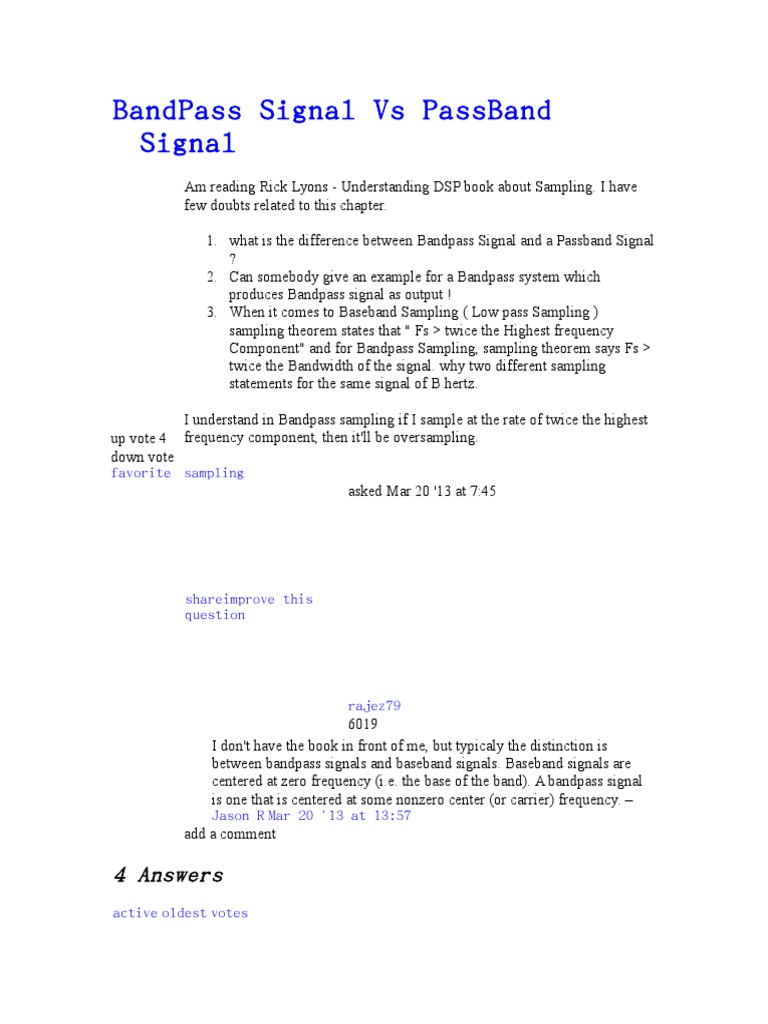 Bandpass Signal Vs Passband Signal: 4 Answers | PDF | Sampling (Signal Processing) | Bandwidth ...