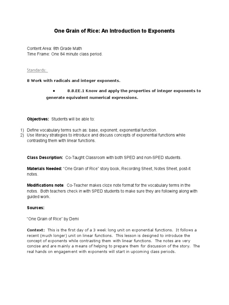 One Grain of Rice | PDF | Exponentiation | Cognitive Science