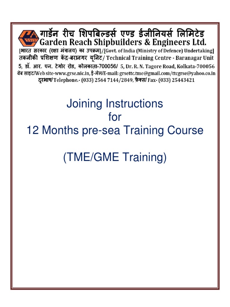 Joining Instructions For 12 Months Pre-Sea Training Course (TME/GME ...