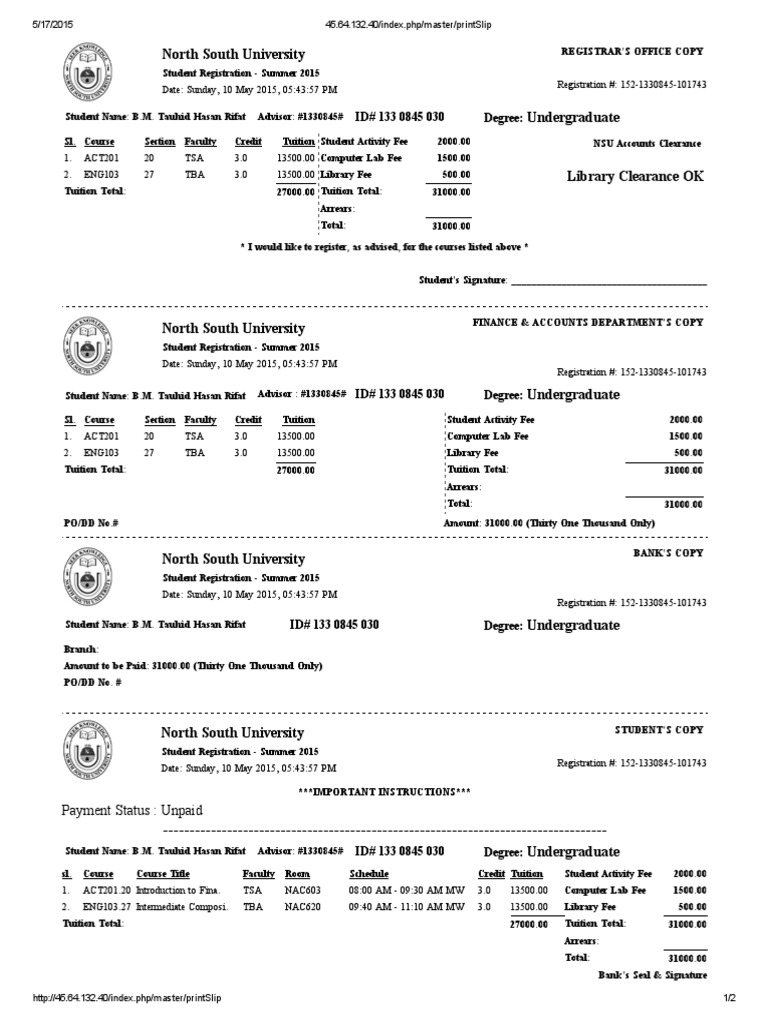North South University: ID# 133 0845 030 Degree | PDF