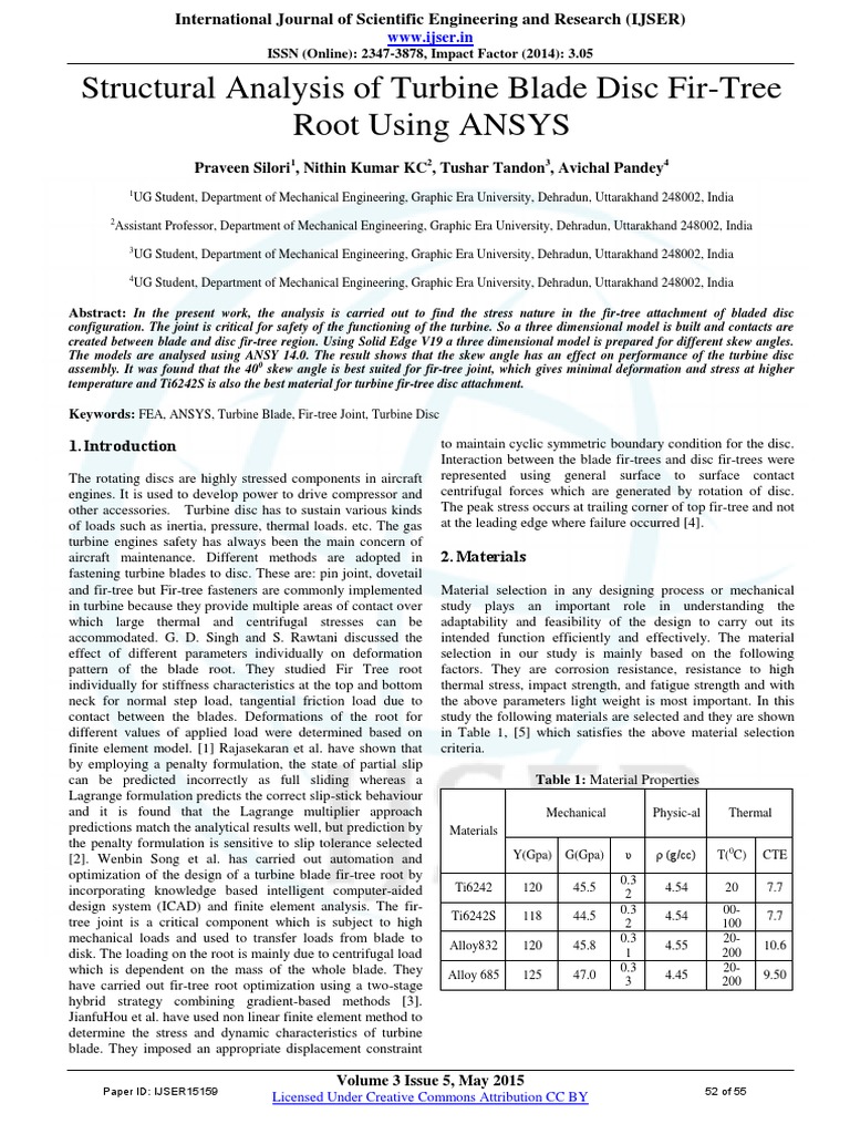 Structural Analysis of Turbine Blade Disc Fir-Tree Root Using ANSYS ...