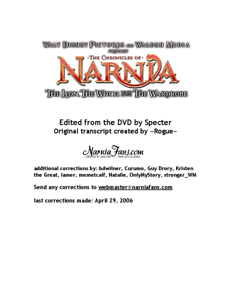 NarniaFans LWW Script | PDF | Aslan | The Chronicles Of Narnia