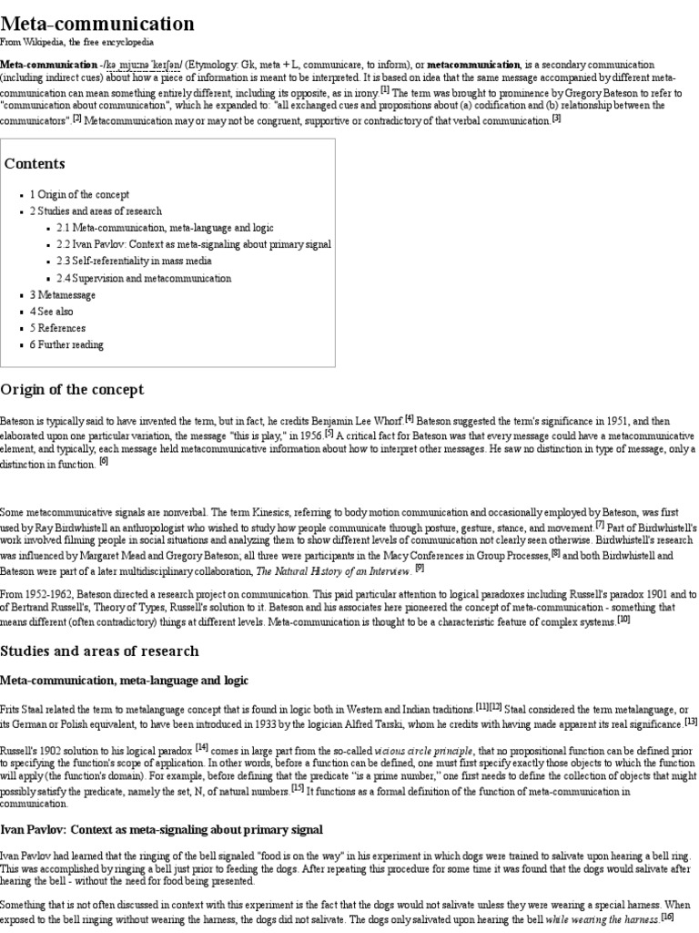 Meta-Communication - Wikipedia, The Free Encyclopedia | PDF | Logic ...