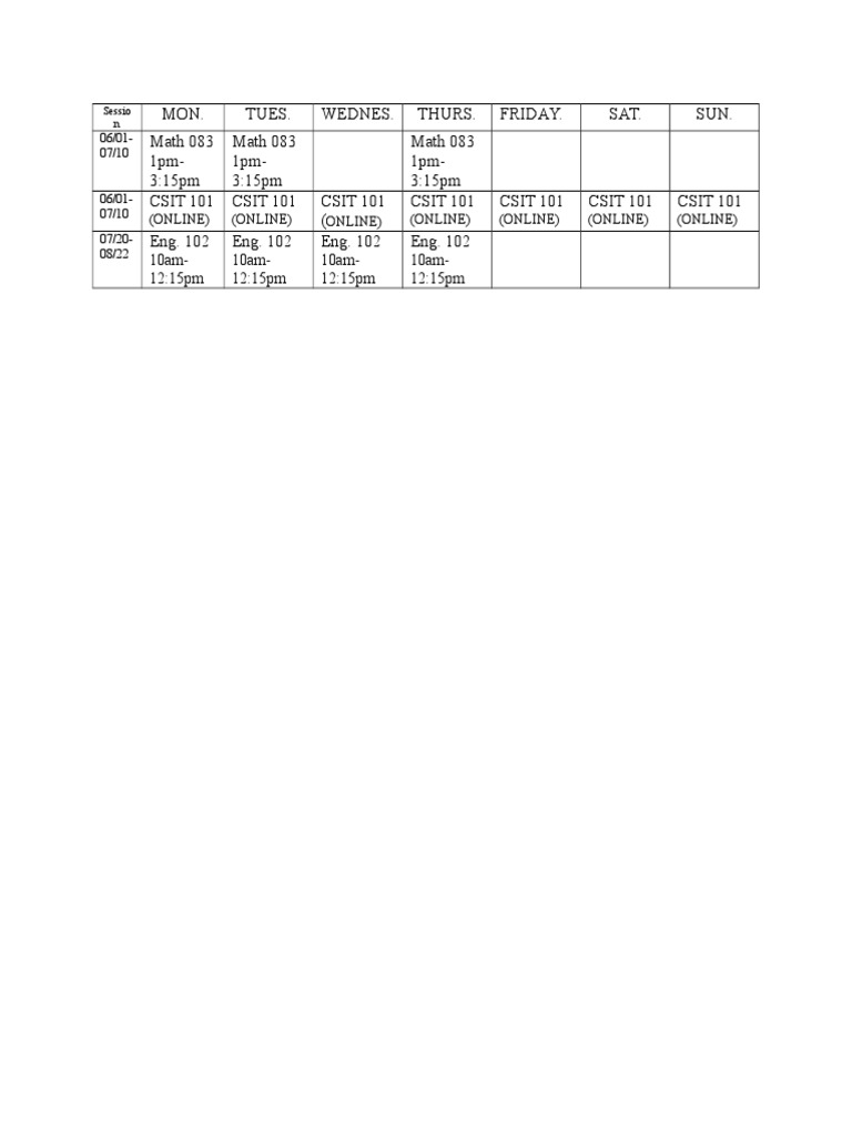Summer Course Schedule Overview | PDF