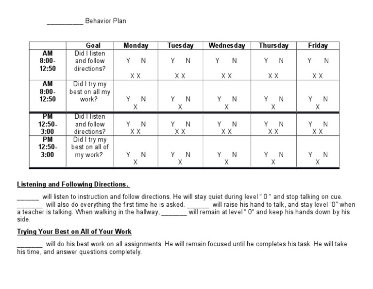 Behavior Plan | PDF | Language Arts & Discipline