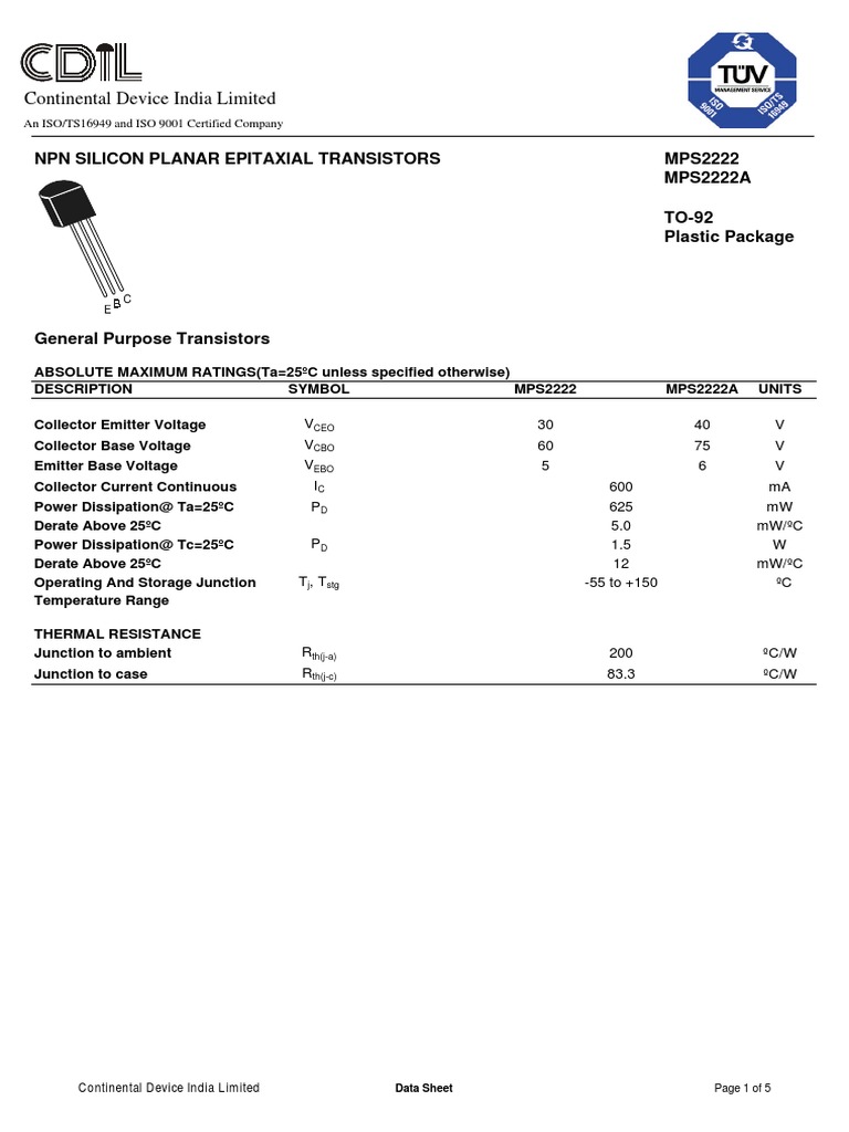 2N2222A Datasheet | Bipolar Junction Transistor | Transistor | Free 30 ...
