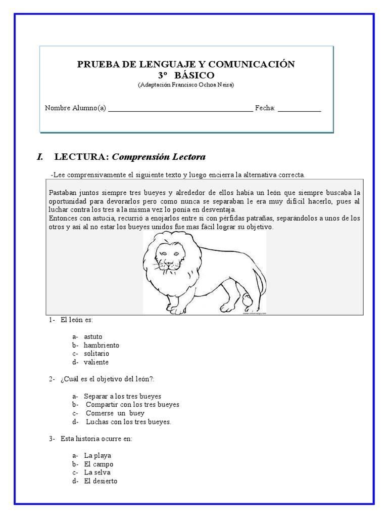 prueba de comprensión lectora | Lectura (Proceso) | Comprensión lectora
