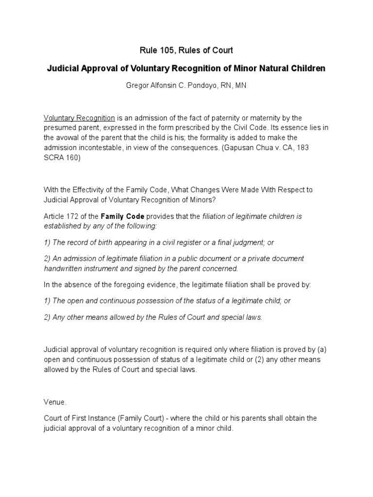 Rule 105 Special Proceeding | PDF | Judgment (Law) | Legitimacy (Family ...