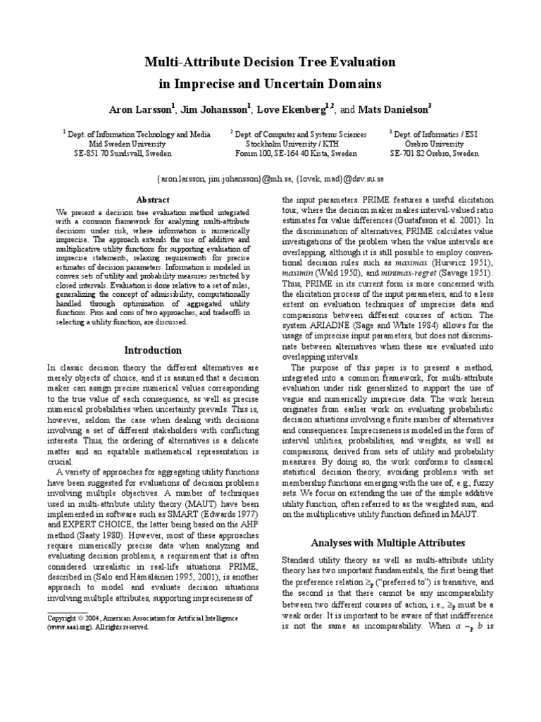Multi-Attribute Decision Tree Evaluation in Imprecise and Uncertain Domains | PDF | Mathematical ...