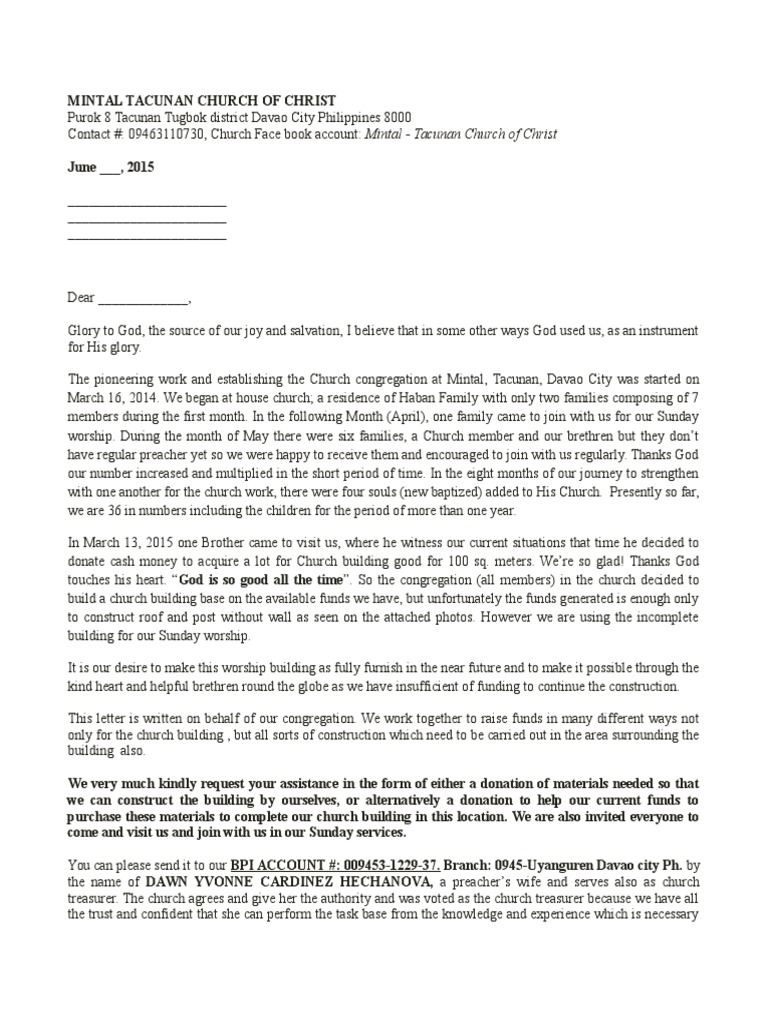 Solicitation Letter | Churches Of Christ | Christian Movements