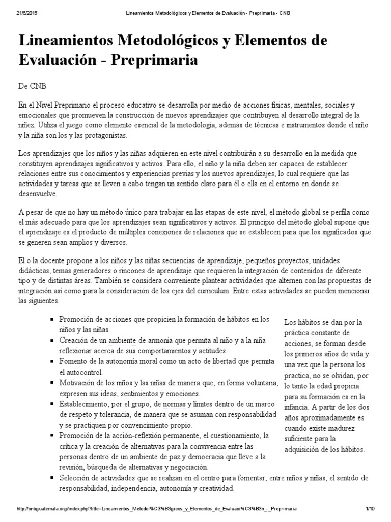 As Lineamientos Metodológicos y Elementos de Evaluación - Preprimaria - CNB | PDF | Adultos ...