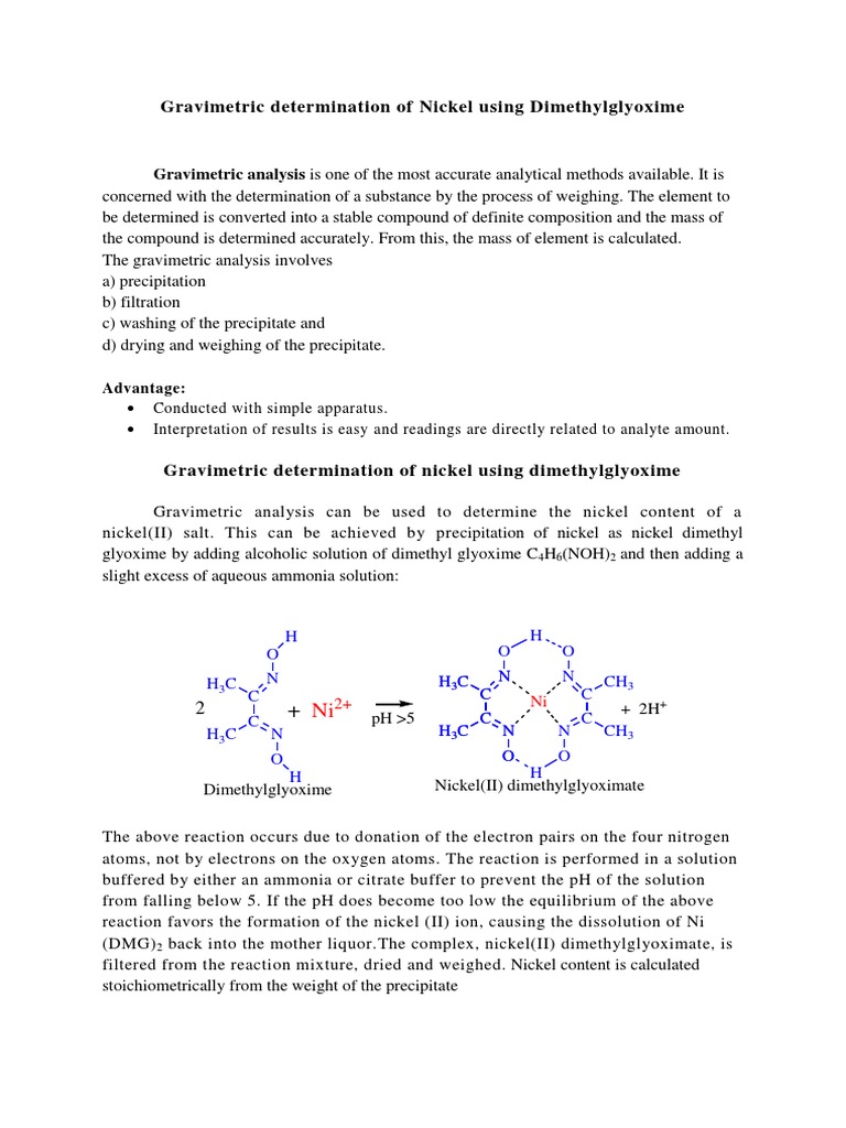 Gravimetric Determination of Nickel Using Dimethylglyoxime Gokul | PDF ...
