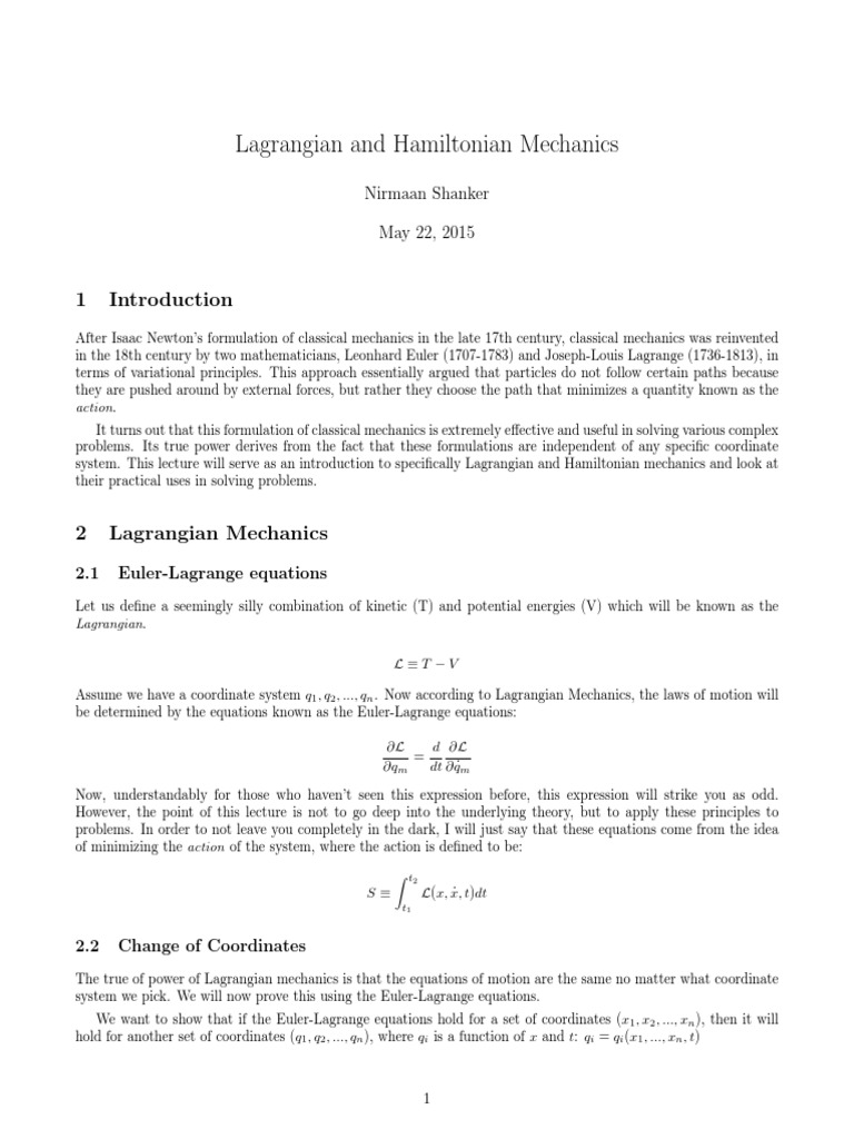 Lagrangian and Hamiltonian Mechanics | Download Free PDF | Lagrangian ...