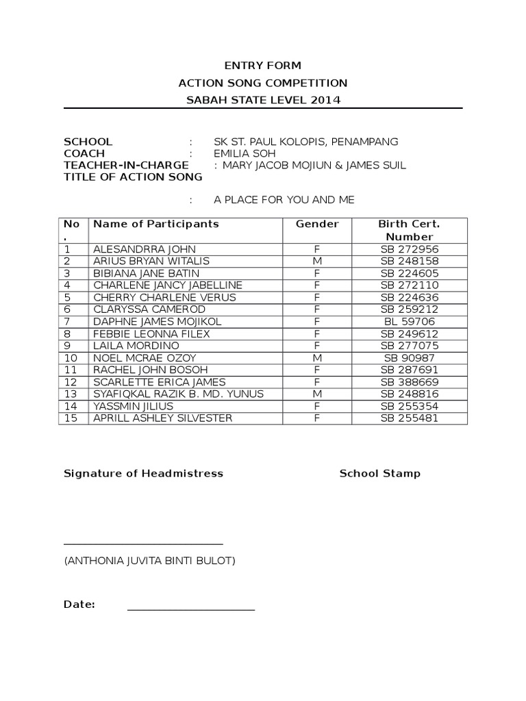 Sabah Action Song Competition 2014 | PDF