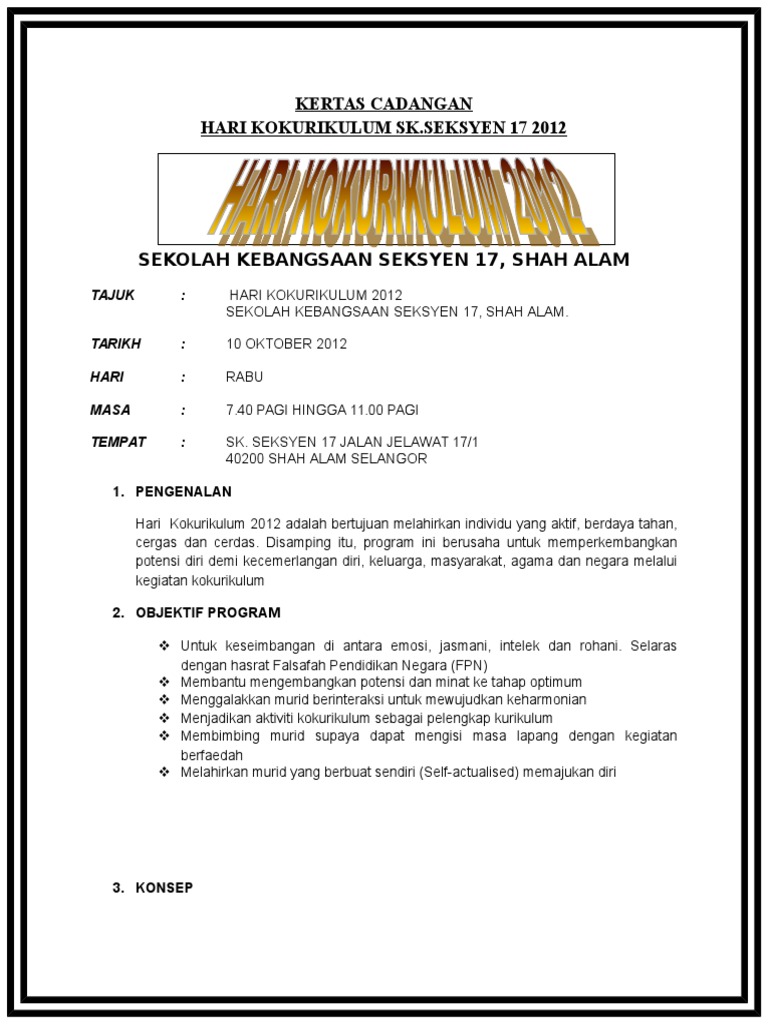 Kertas Kerja Hari Kokurikulum Sekolah | PDF