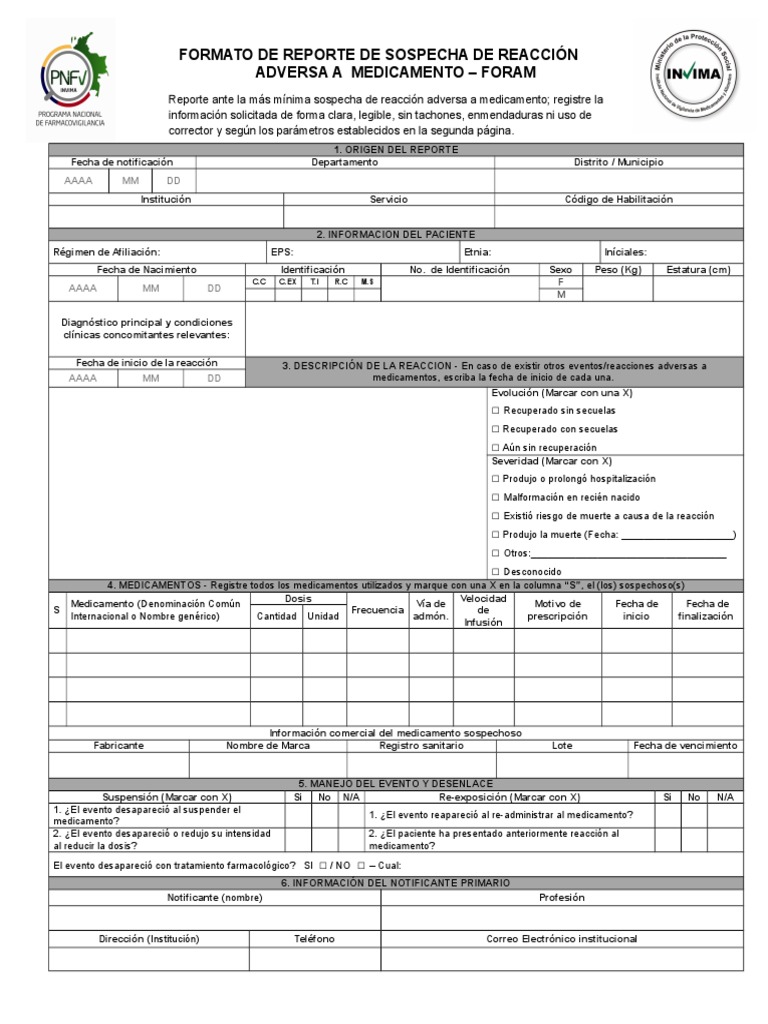 REPORTE FORAM INVIMA | Medicamentos con receta | Medicina