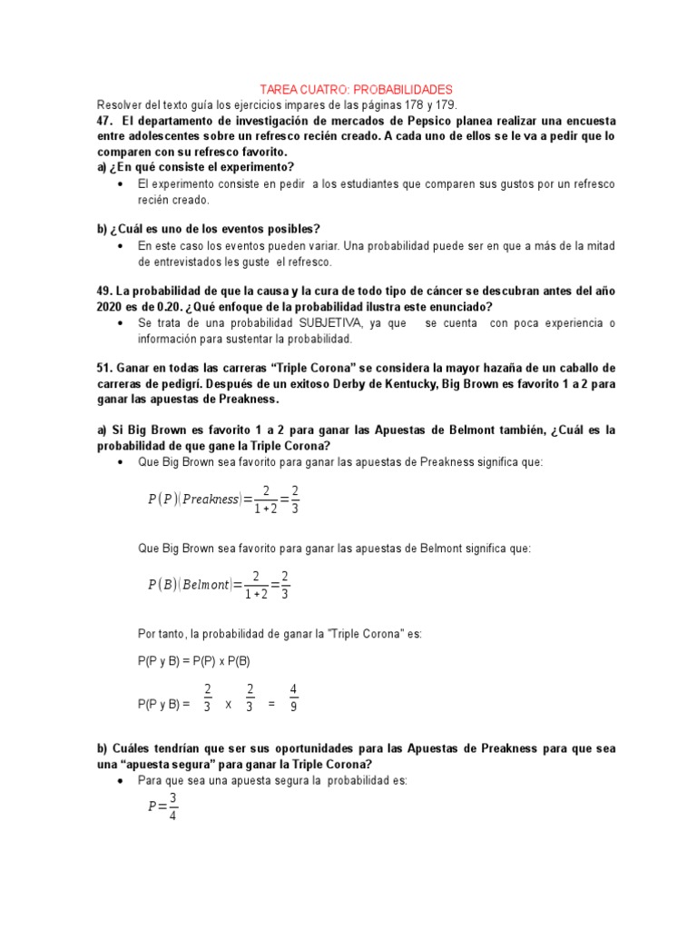 Tarea de Estadistica Probabilidades | PDF | Probabilidad | Enseñanza de ...