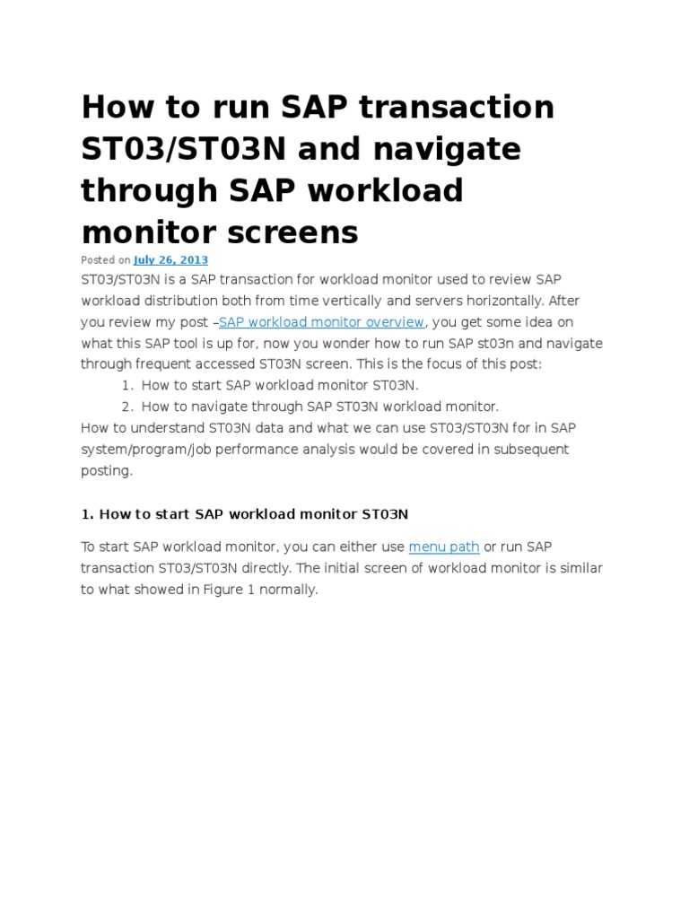Navigating Saps Workload Monitor A Guide To Using Transaction St03n