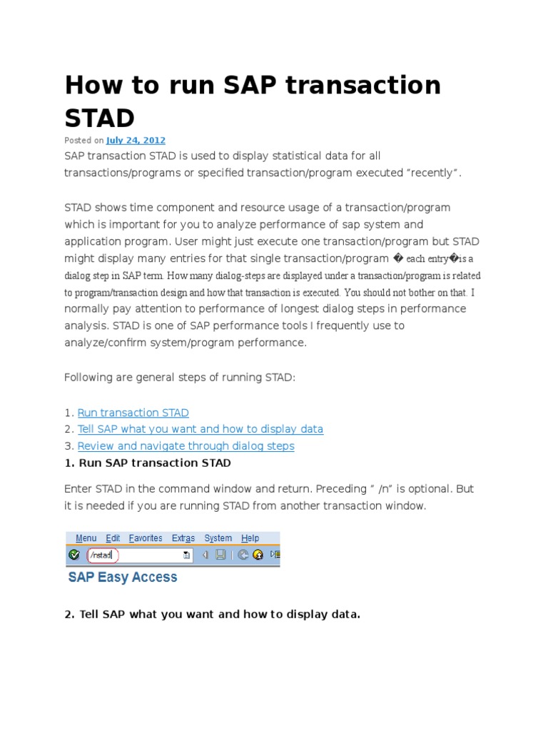 How To Run SAP Transaction STAD | PDF | Database Transaction | Databases How To Run SAP Transaction STAD | PDF | Database Transaction | Databases