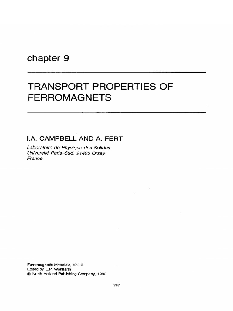 Transport Properties of Ferromagnets | PDF | Electrical Resistivity And ...