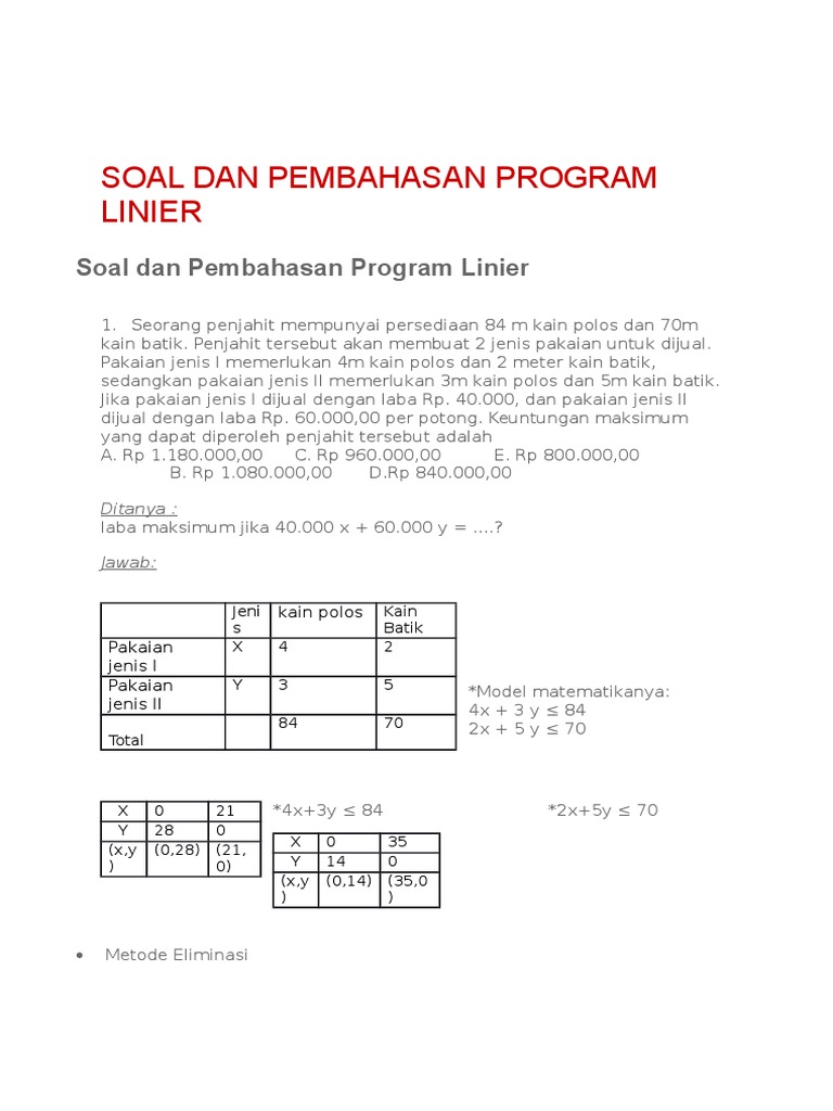 Soal Dan Pembahasan Program Linier | PDF