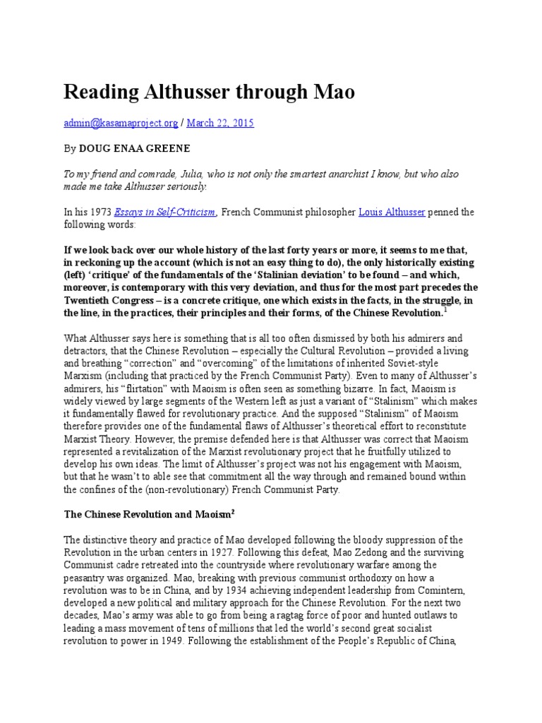 Reading Althusser Through Mao | PDF | Mao Zedong | Communism
