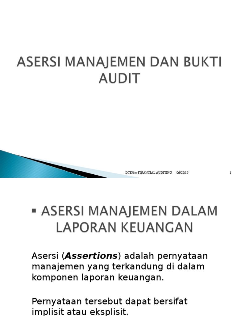 Bukti Audit Dan Asersi Manajemen | PDF | Pengelolaan Keuangan & Uang