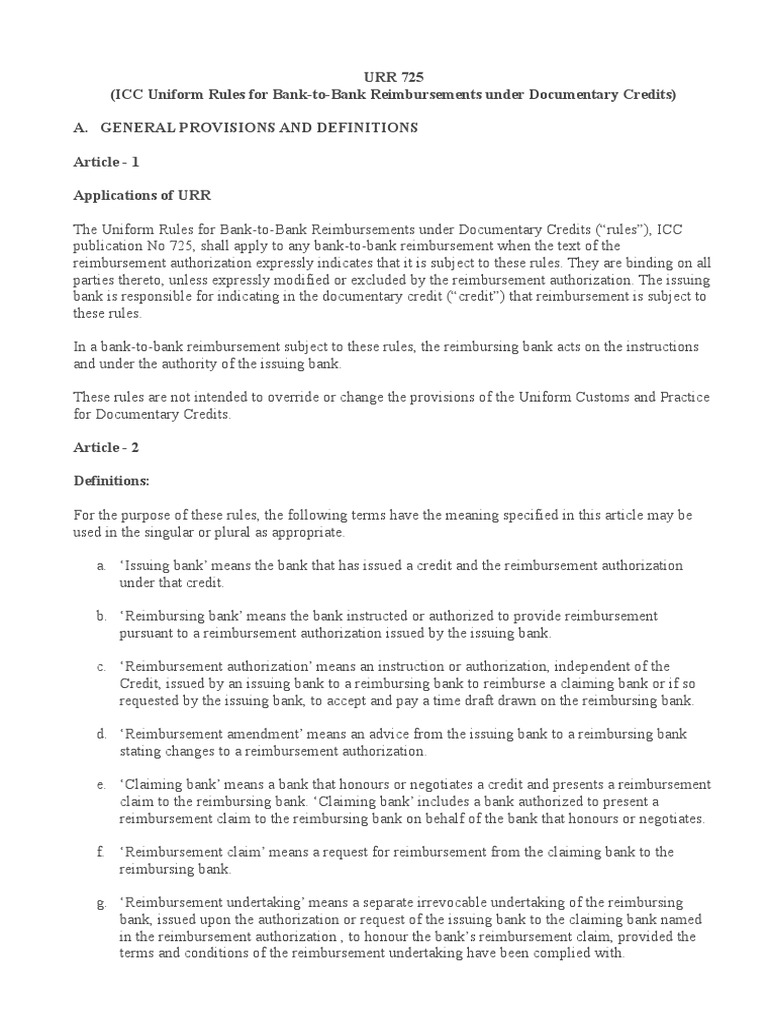URR 725 Word | PDF | Indemnity | Credit