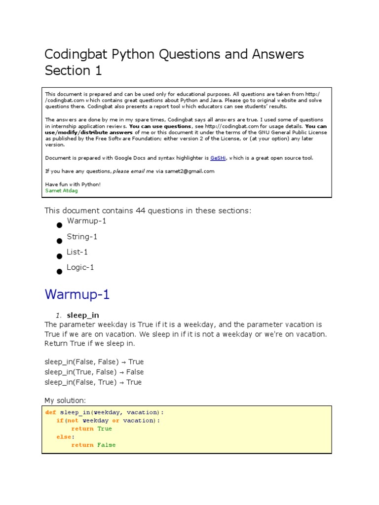 Codingbat Python Soru Cevap 1 | Download Free PDF | Python (Programming Language) | String ...