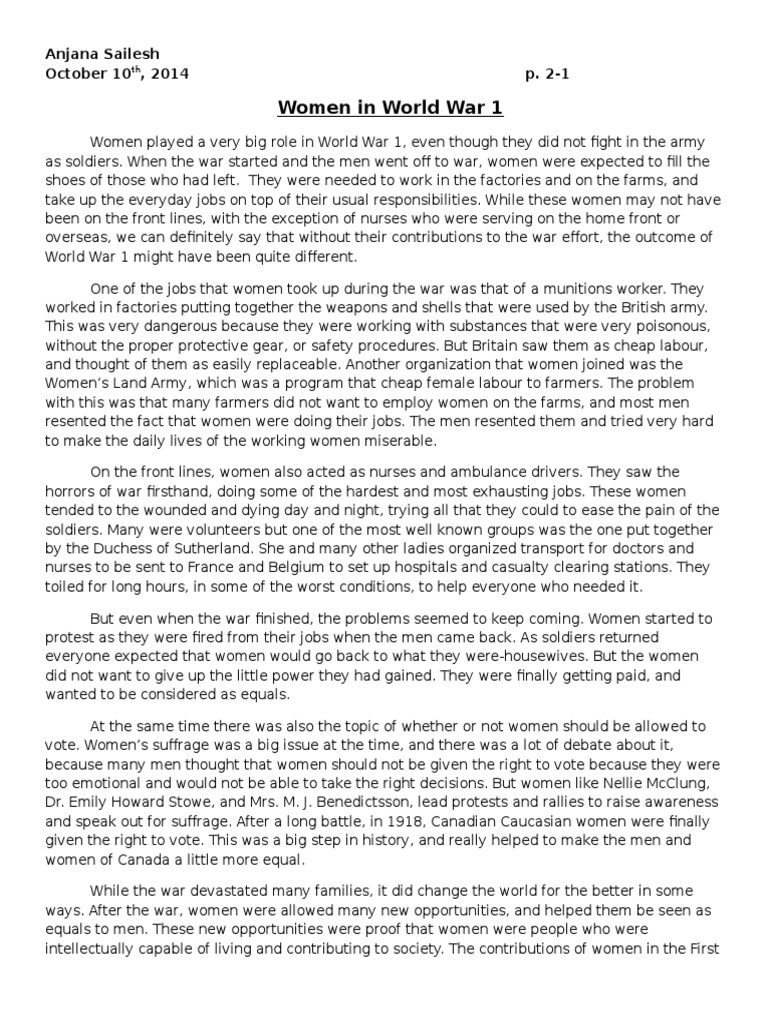 Women in WW1 | PDF | Woman | Unrest