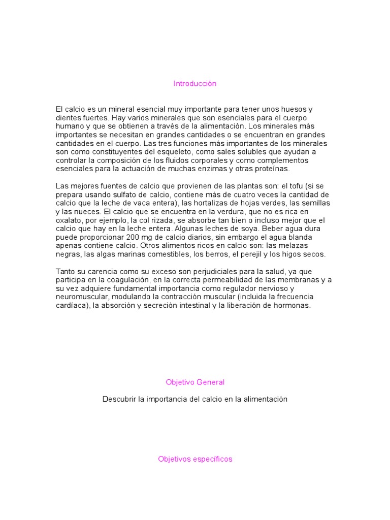 Importancia Del Calcio en La Alimentación y Dientes | PDF | Calcio ...