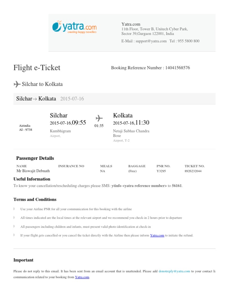 Yatra Flight Ticket | PDF | Airlines | Aviation