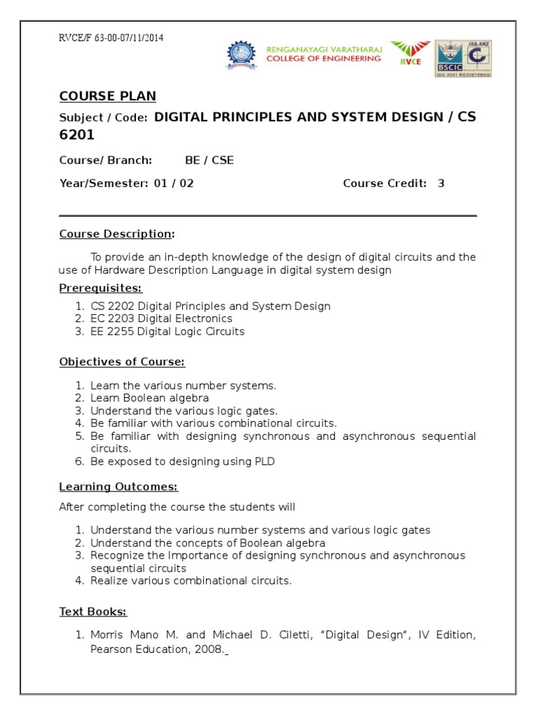 Digital Principles and System Design Course Plan: An In-Depth Look at the Objectives, Topics ...