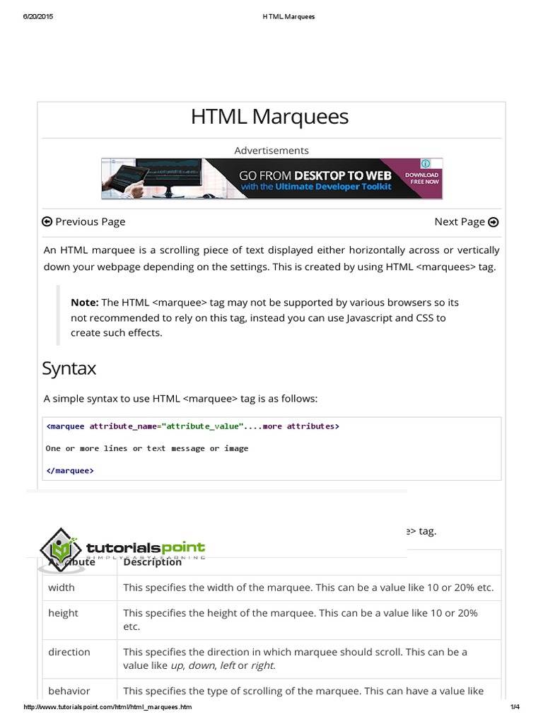 HTML Marquees | Download Free PDF | Html Element | Html