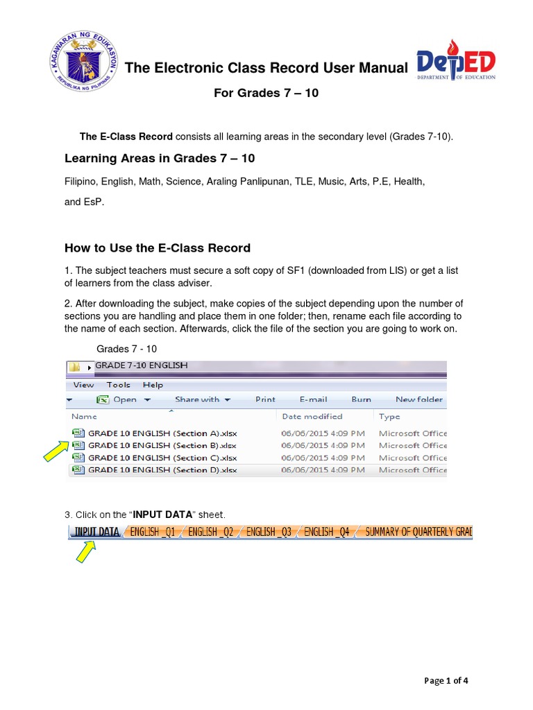 The Electronic Class Record User Manual For Grades 7-10 | PDF ...