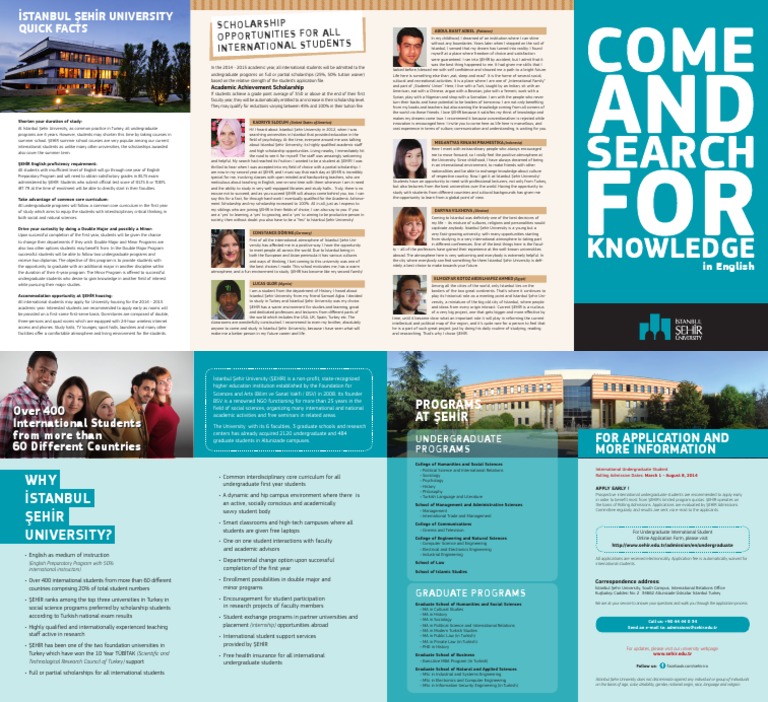 Istanbul Sehir University Leaflet English 310314 | PDF | International ...