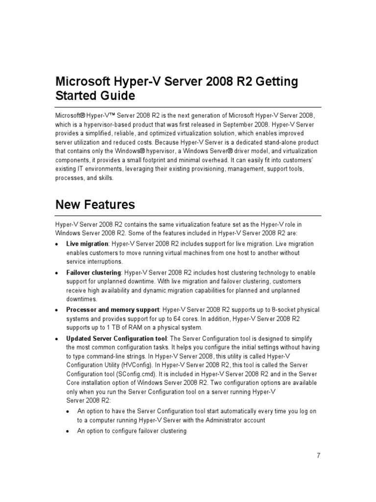 Microsoft Hyper V Server 2008 R2 Getting Started Guide Pdf Hyper V Windows Server 2008
