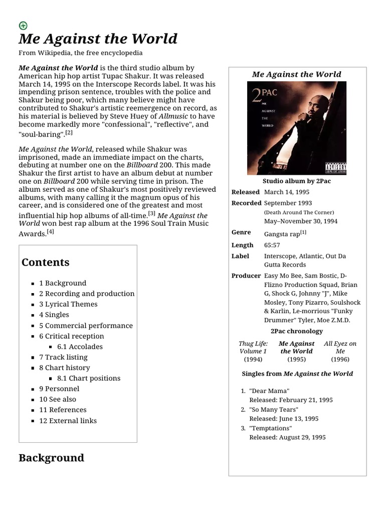Me Against The World - Wikipedia, The Free Encyclopedia | PDF | Music ...