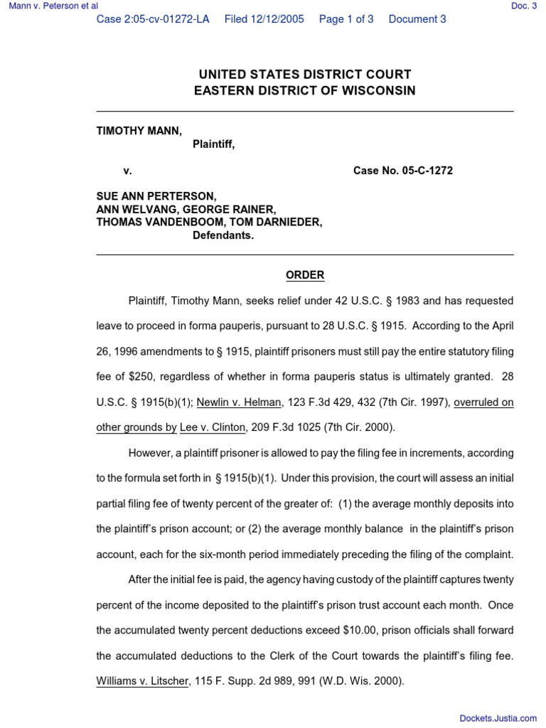 Mann v. Peterson Et Al - Document No. 3 | PDF | Lawsuit | United States Law