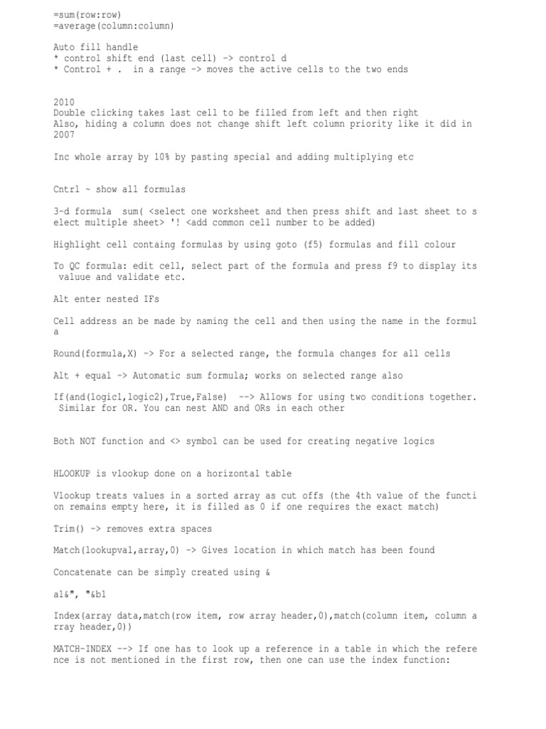 Excel Functions Notes | PDF | Array Data Structure | Formula